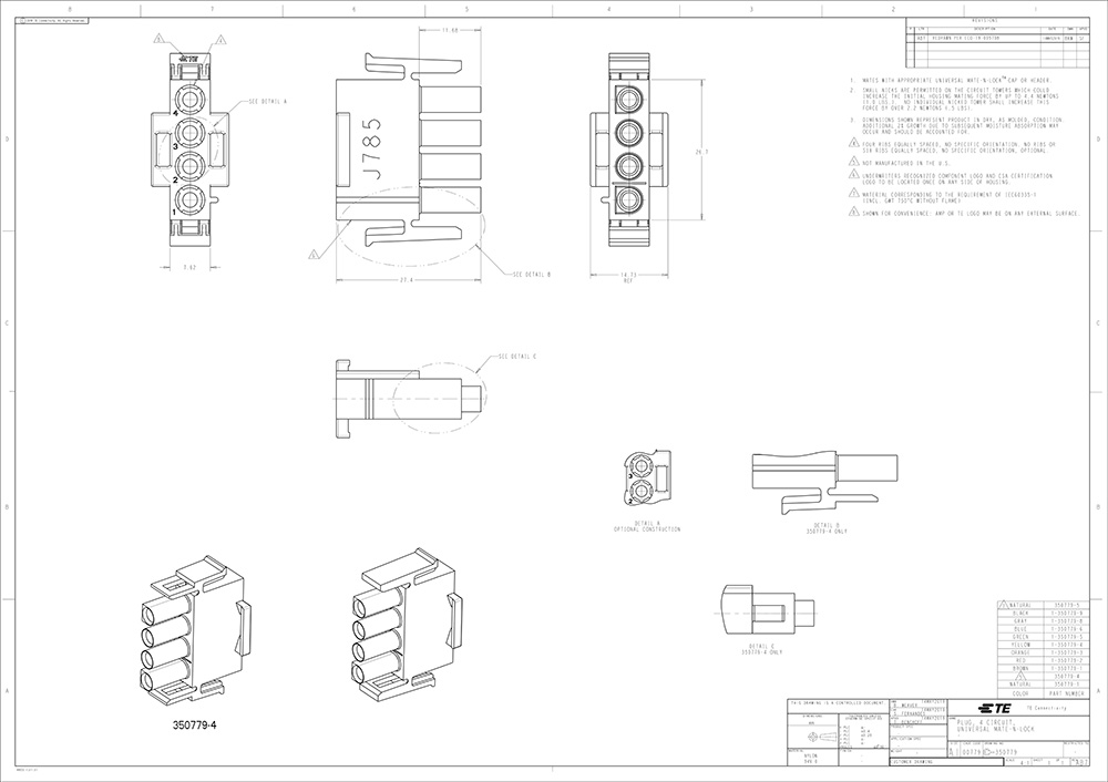 TE/AMP泰科连接器350779-1 接插件原装正品6.35mm胶壳HOUSING连接-深圳市兴泰达电子有限公司