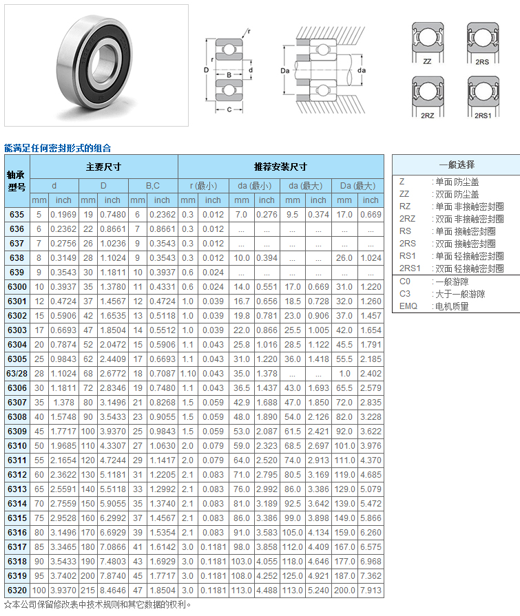 深沟球轴承公制63系列-企业官网